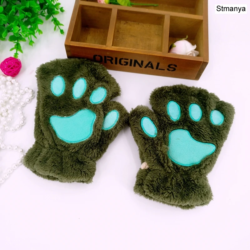 New Women Cute Cat Claw Paw Plush Mittens Warm Soft Plush Short ...