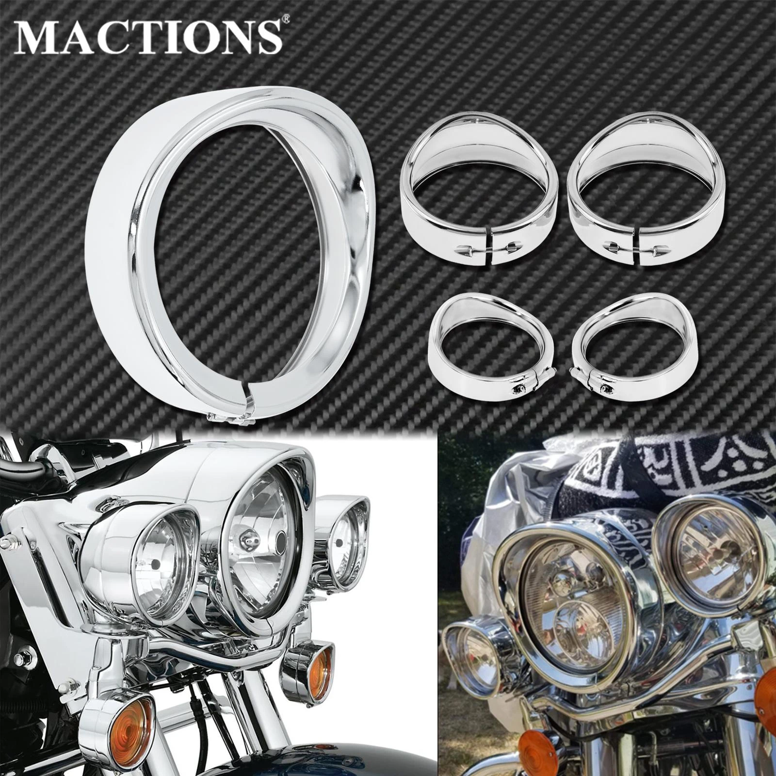 Motorcycle Chrome 7''headlight Trim Ring+4.5'' Fog Light Cover +visor ...