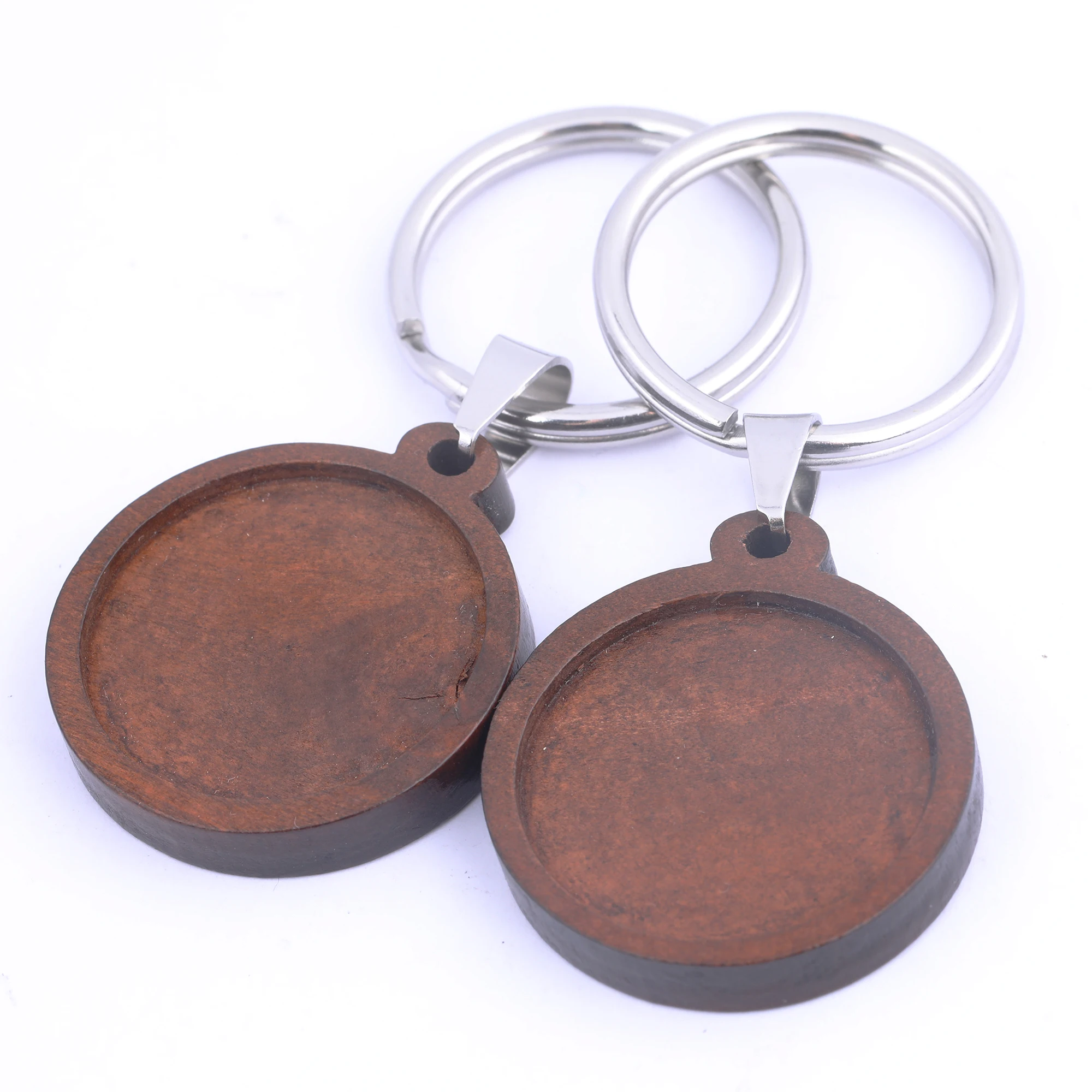 5pcs Fit 25mm Cabochon Wood Keychain Base Setting Blanks Diy Stainless ...