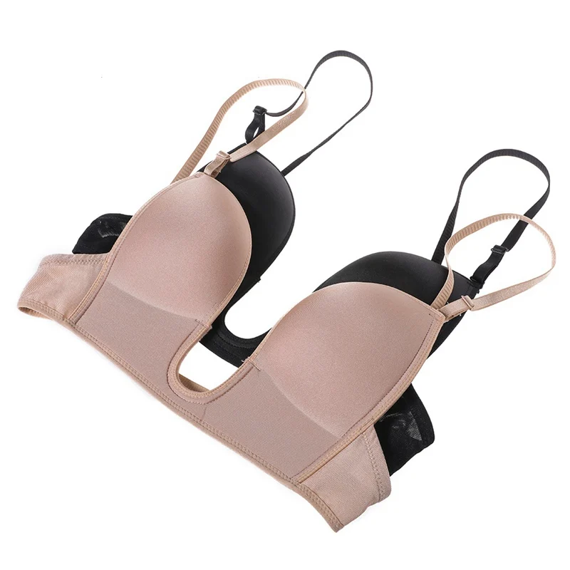 Women Backless Invisible Bras Fox Gathered Bra U shaped Push Up ...
