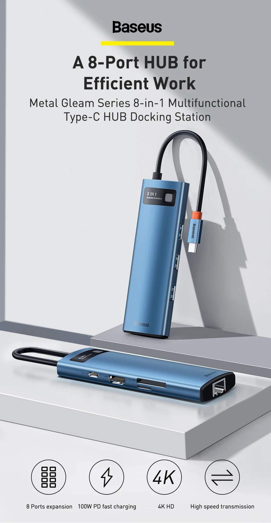 Baseus Metal Gleam Series 8-in-1 Multifunctional Type-C HUB | laptopcare