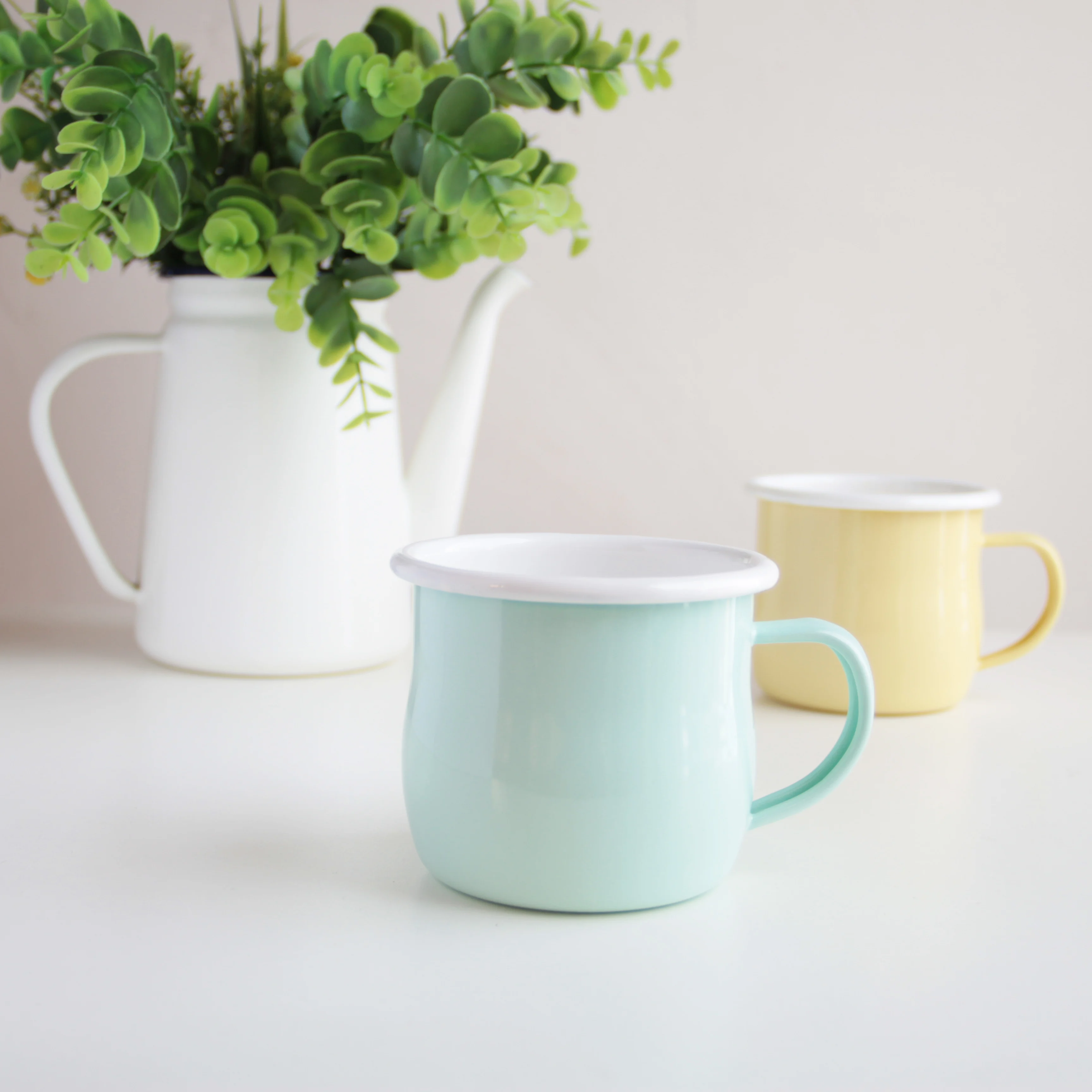 9-cm-Enamel-Cup-Mug-Ice-Cream-Red-Yellow-Mint-Green-Three-Solid-Color ...
