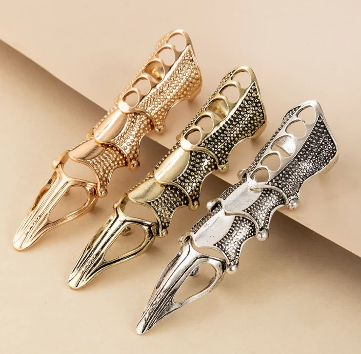Docona Punk Knight Skull Double Finger Ring Knuckle Armour Full Finger ...