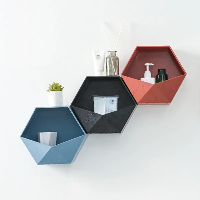Hexagonal-Geometric-Shelves-Nordic-Style-Wall-mounted-Punch-free-Living ...