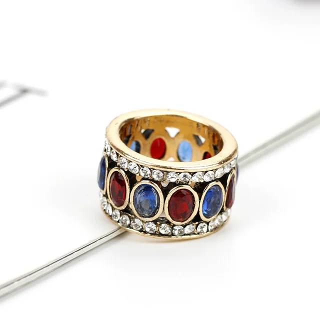 Vintage Turkish Finger Rings Women Round Oval Resin Crystal Caesar Ring ...