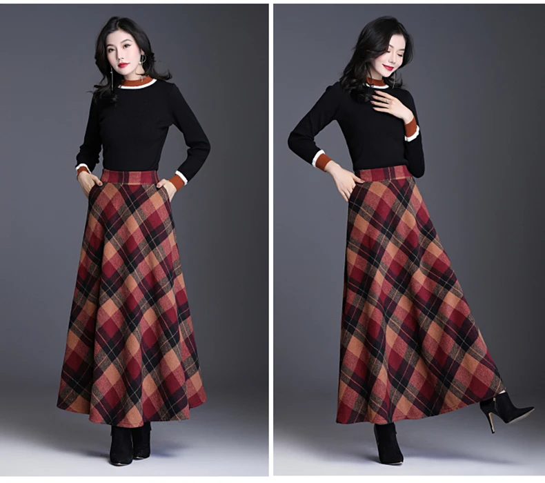 High Waist Woolen Skirts Women Winter Fashion Streewear Wool Long Pleated Skirt Casual Ladies ...