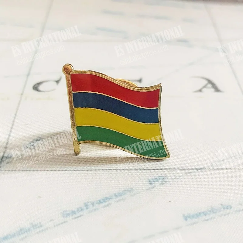 Mauritius National Flag Lapel Pins Crystal Epoxy Metal Enamel Badge ...