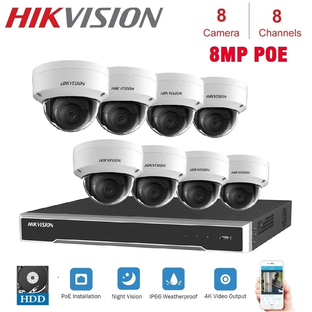 8CH Hikvision POE NVR Video Surveillance Kits with 8MP IP Camera Network Security Night Vision ...