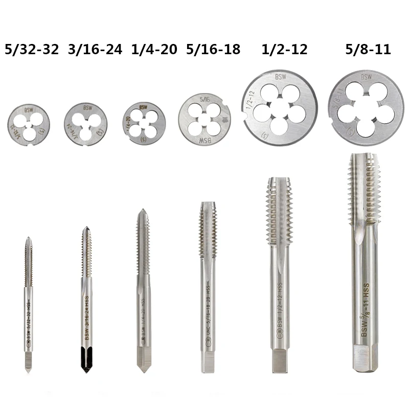 FILIERE - BUSE DE FILAGE - TARAUD,BSW 1l4-20--32 3-16 24 1-4 20 5-16 18 1-2 12 5-8 11, outils ...