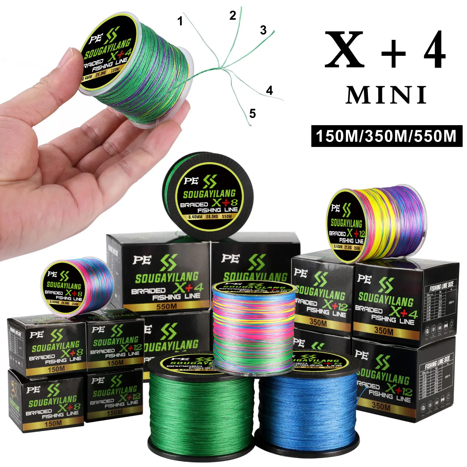 550M Multicolore-0.4MM 55.8LB--Mini Fil De Pêche Tressé 4 + X, Ligne ...