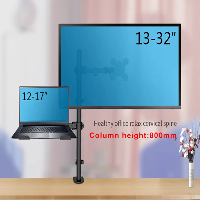 M077 Dual Lcd Monitor Desk Mount Stand With Extra Laptop Tray For ...