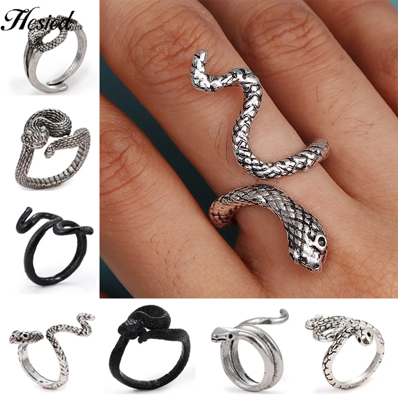 Metal Snake Rings Black Silver Color Open Adjustable Design Animal ...