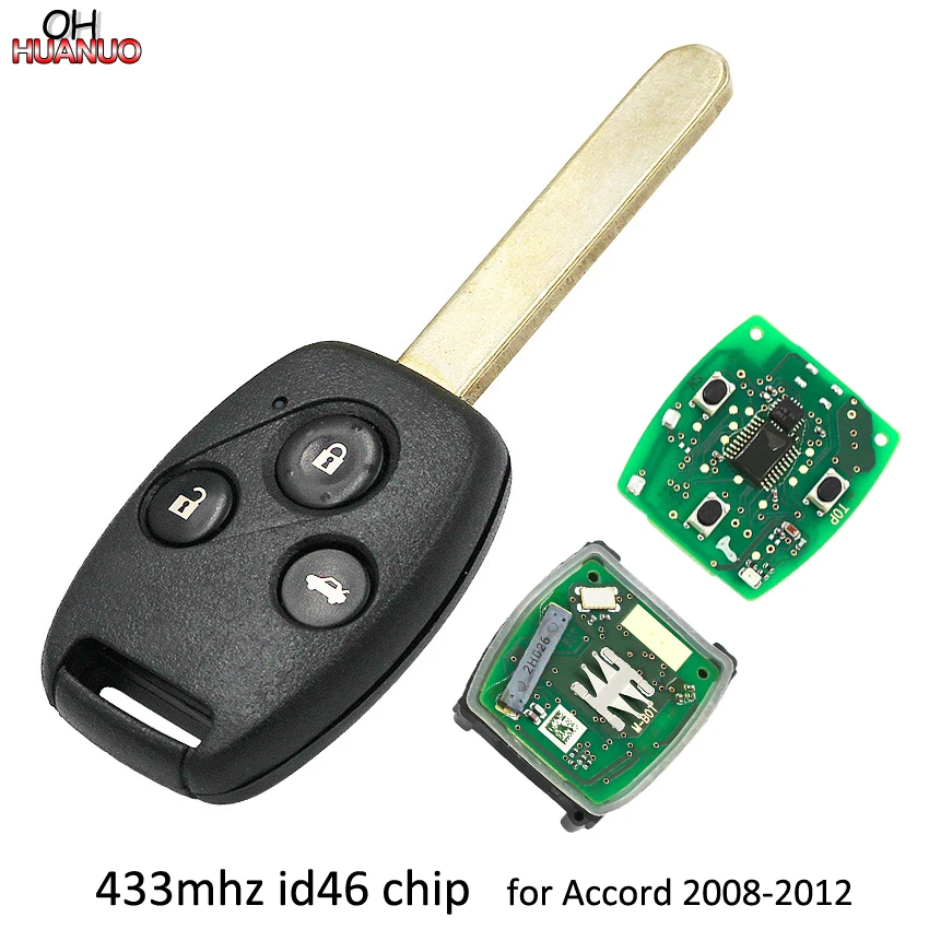 Car Key 3 Button Remote Key Fob 433MHz with ID46 Chip for Honda Accord ...