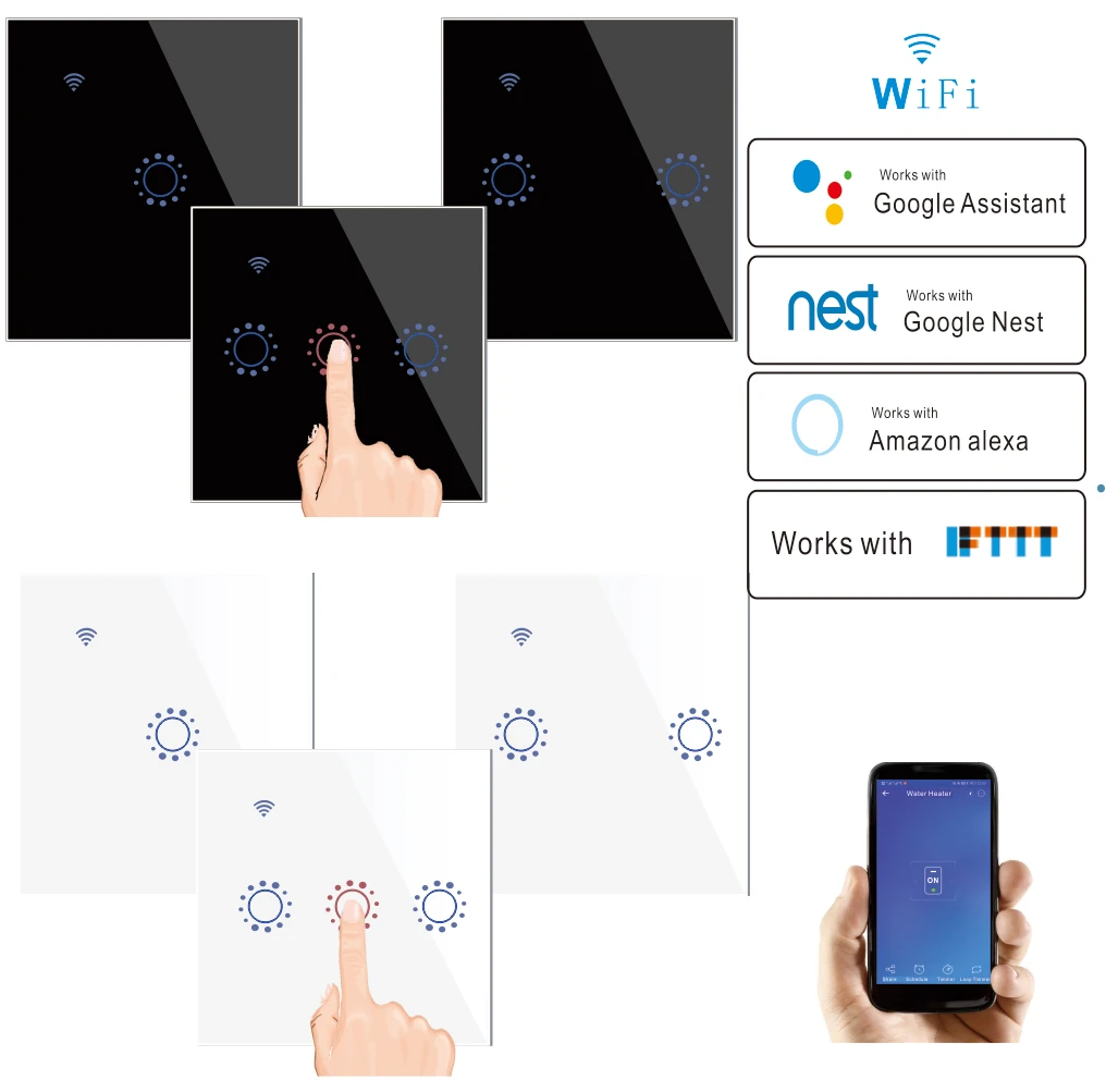 Wifi Smart Light Switch Tuya Ewelink App Touch Panel Wireless Wall Switch work with IFTTT Alexa ...