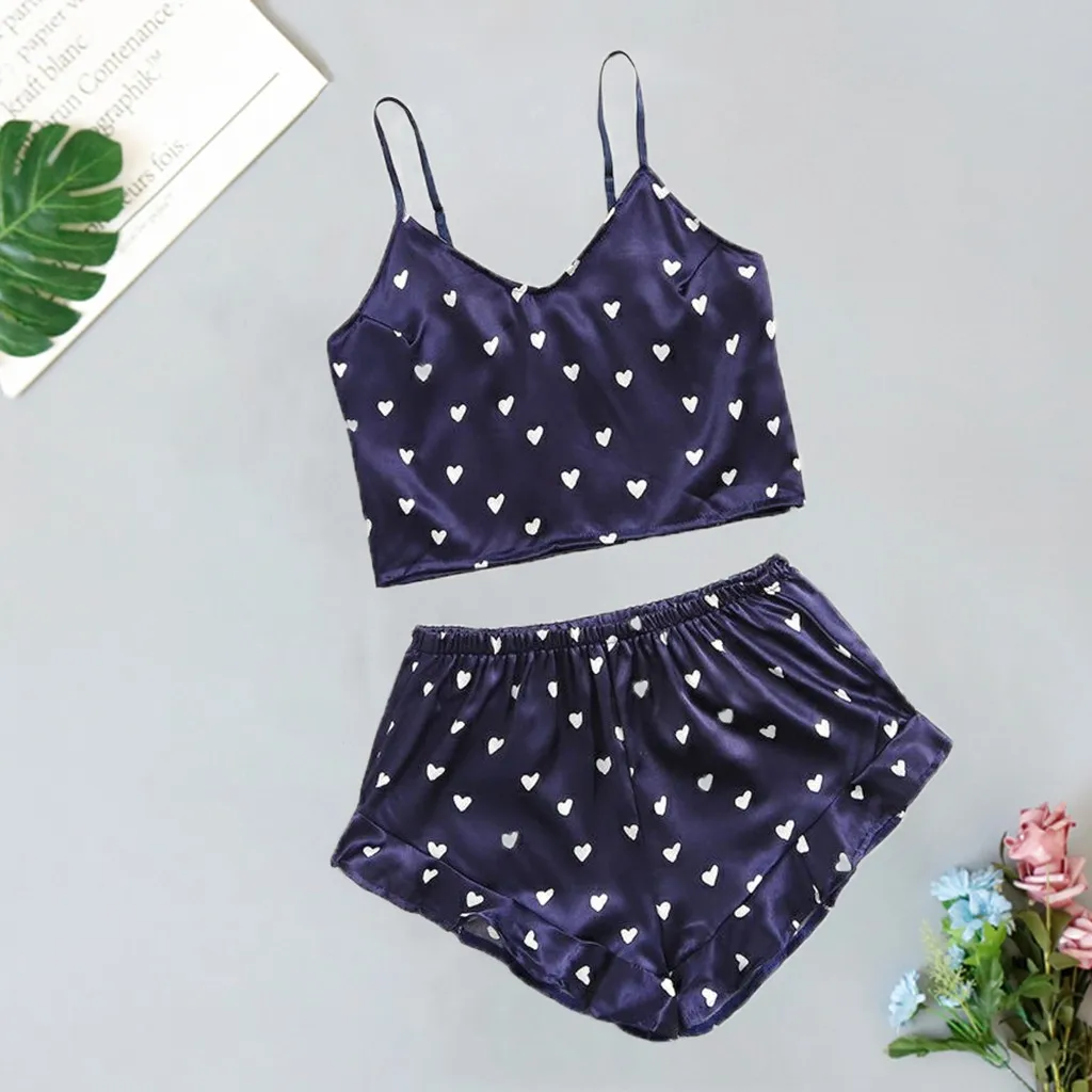 Женское сексуальное белье, атласная майка с принтом в форме сердца ...