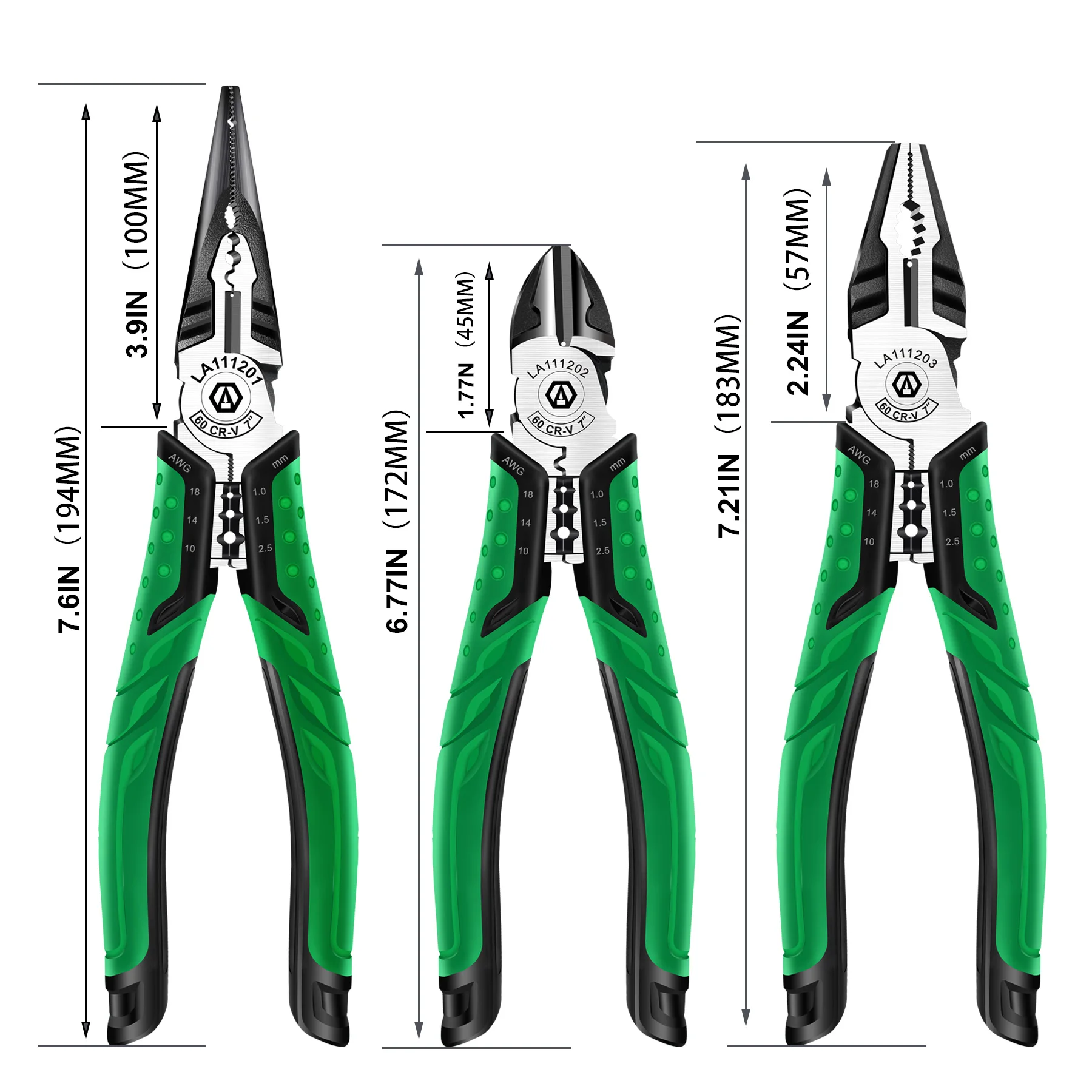 3 Pliers Set Wire Stripper Diagonal Pliers Long Nose Wire Cutter 7 Inch ...