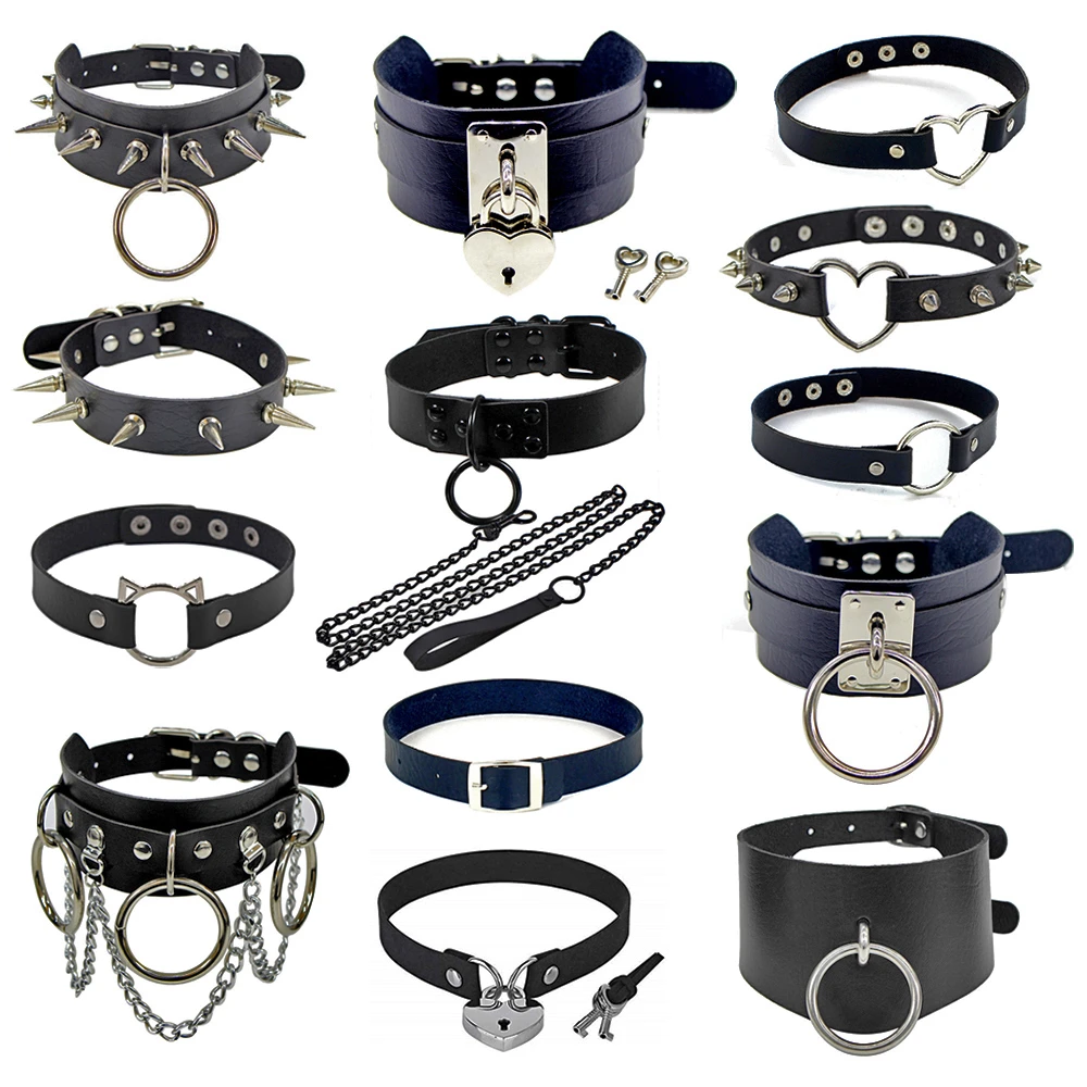 Black Leather Spike Rivet Stud Collar Choker Punk Rock Gothic Chokers ...
