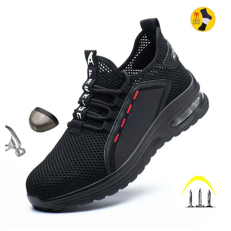 Work Shoes Hollow Breathable Steel Toe Boots Lightweight Safety Work ...