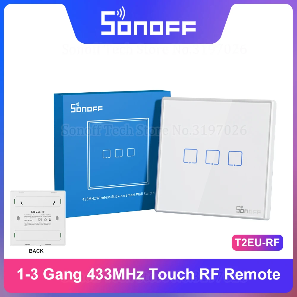 Sonoff T2eu-rf 86 Type Wall Panel Sticky 433mhz Wireless Rf Remote 1-3 ...