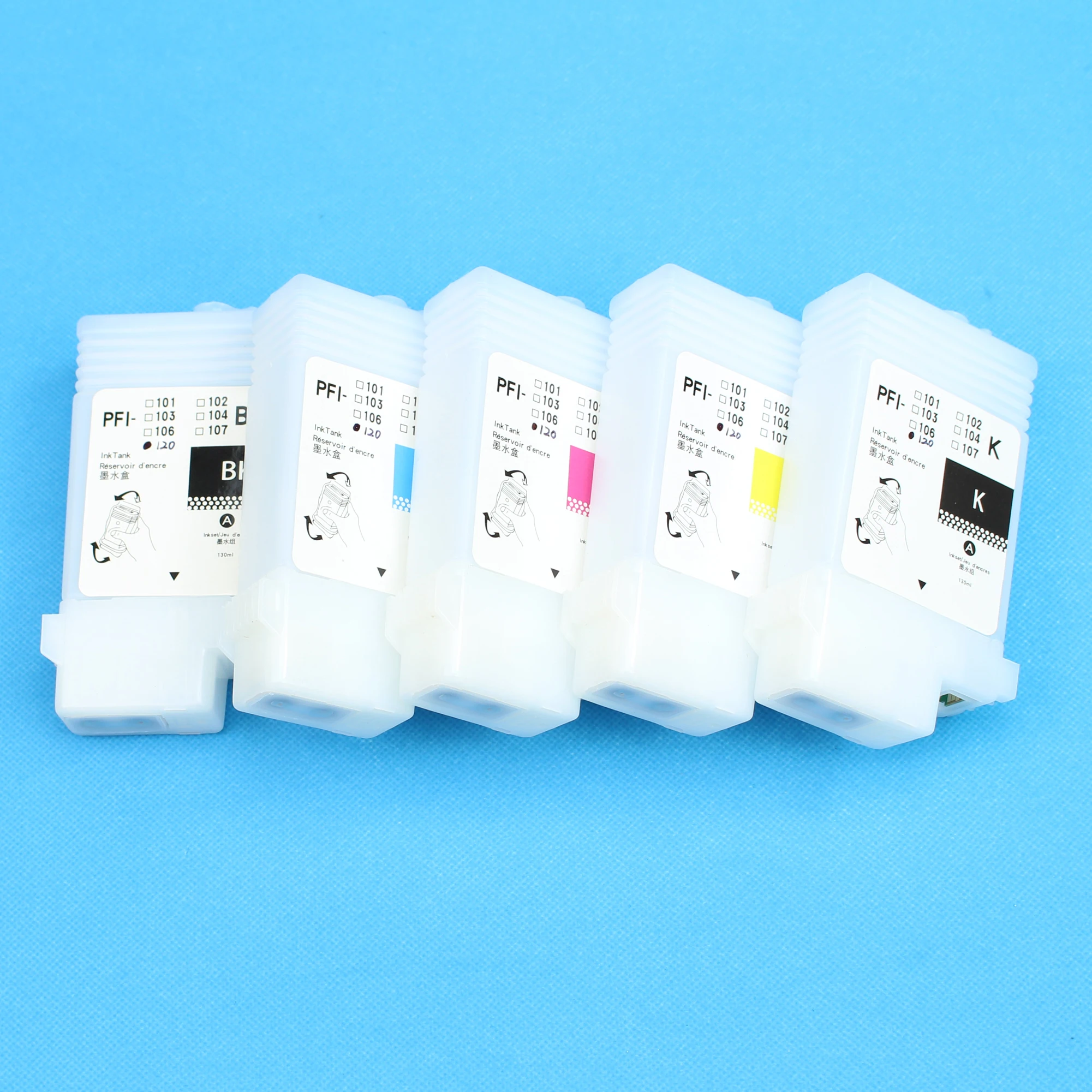 5-Colors-TM200-Refillable-Ink-Cartridges-With-PFI-120-Permanent-Chips-For-Canon-TM205-TM300 ...