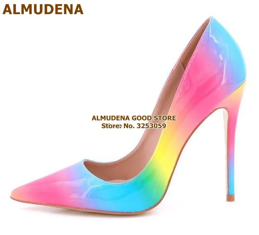 Almudena New Spring Summer Rainbow Gradient Color Pointed Toe Pumps ...