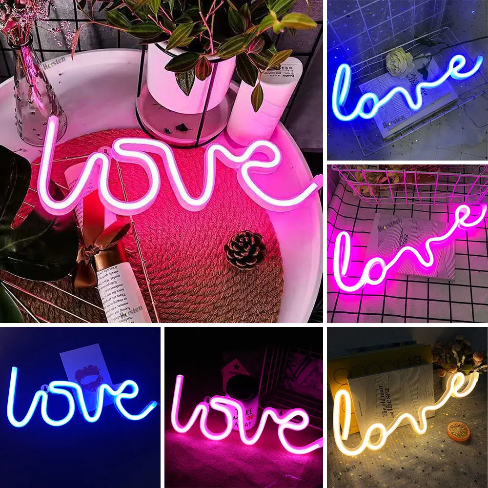 Led Neon Lights Love Shape Night Light Sign Lamp (battery Box + Usb ...