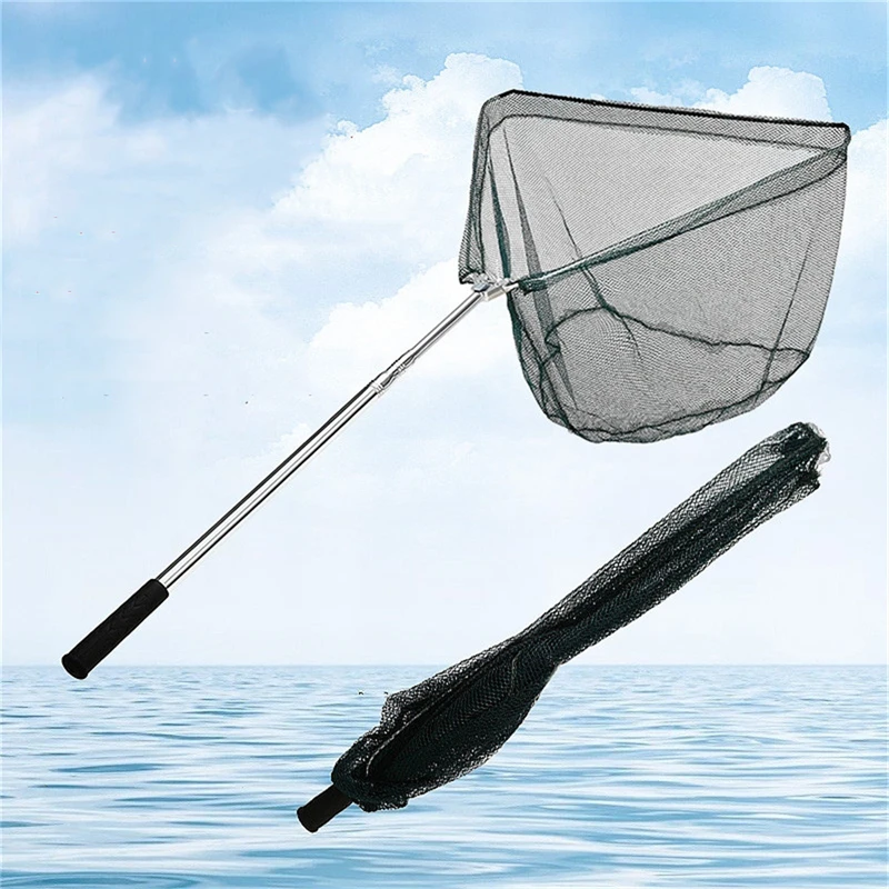 Red de pesca plegable triangular de acero inoxidable, caña telescópica ...