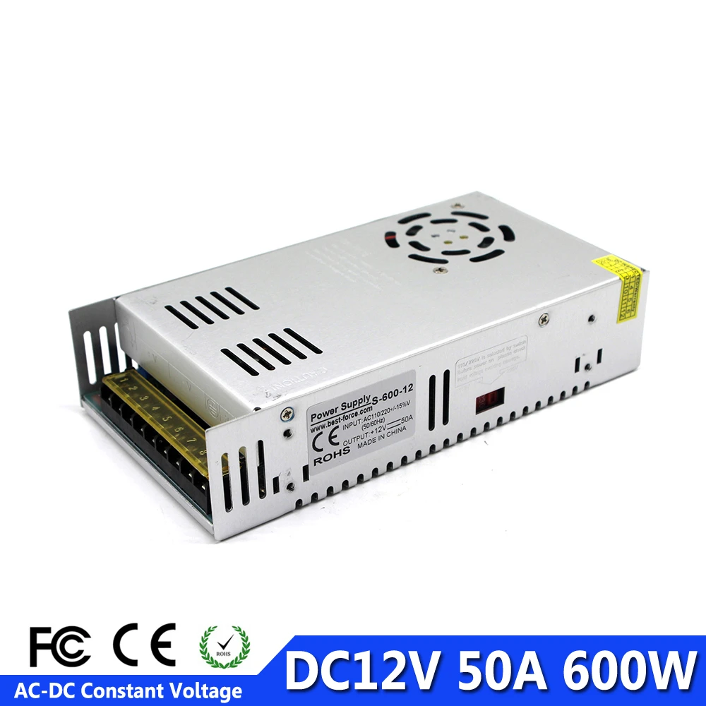 DC Power Supply 12V 50A 600w Led Driver Transformer AC110V 220V TO ...