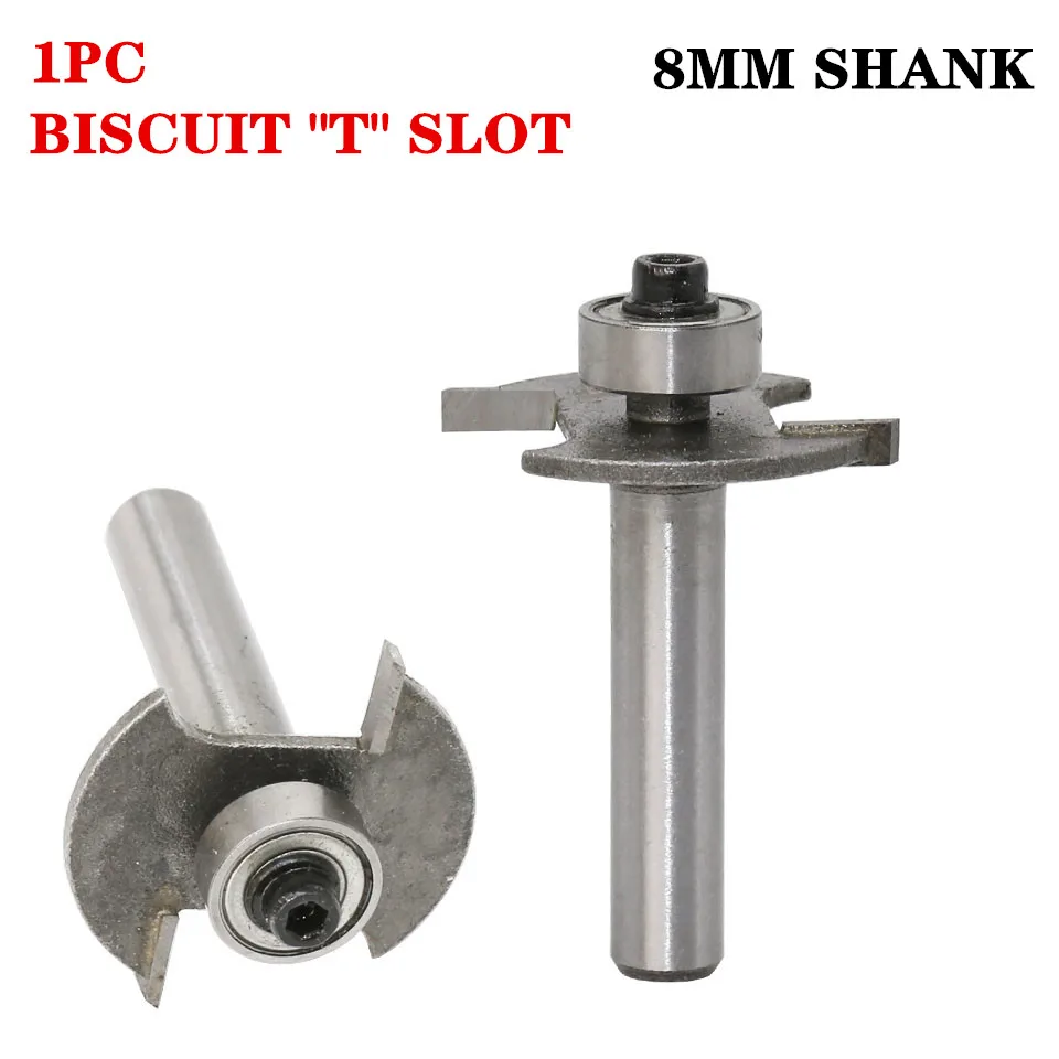 8mm 생크 T 타입 비스킷 조인트 슬롯 목재 밀링 커터 조인트슬롯 목재 라우터 비트 T 슬롯 커터 도구 1 개밀링