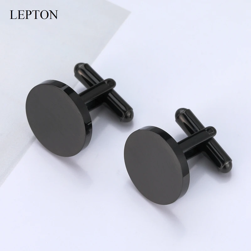 Lepton-Matte-Black-Gold-Color-Rose-Gold-Stainless-Steel-Round-Cufflinks ...