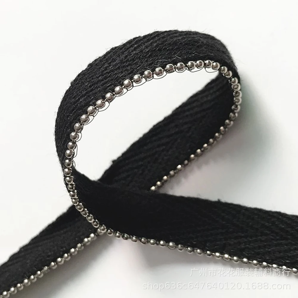 5Yards-Gold-Silver-Beads-Chain-Trim-Black-Cotton-Braided-Webbing-Piping ...
