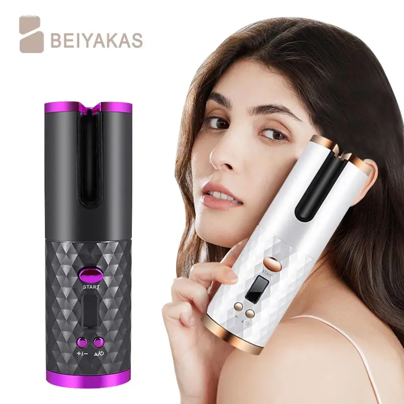 Cordless Automatic Ceramic Lcd Display Curler Curling Wave Usb Charging ...