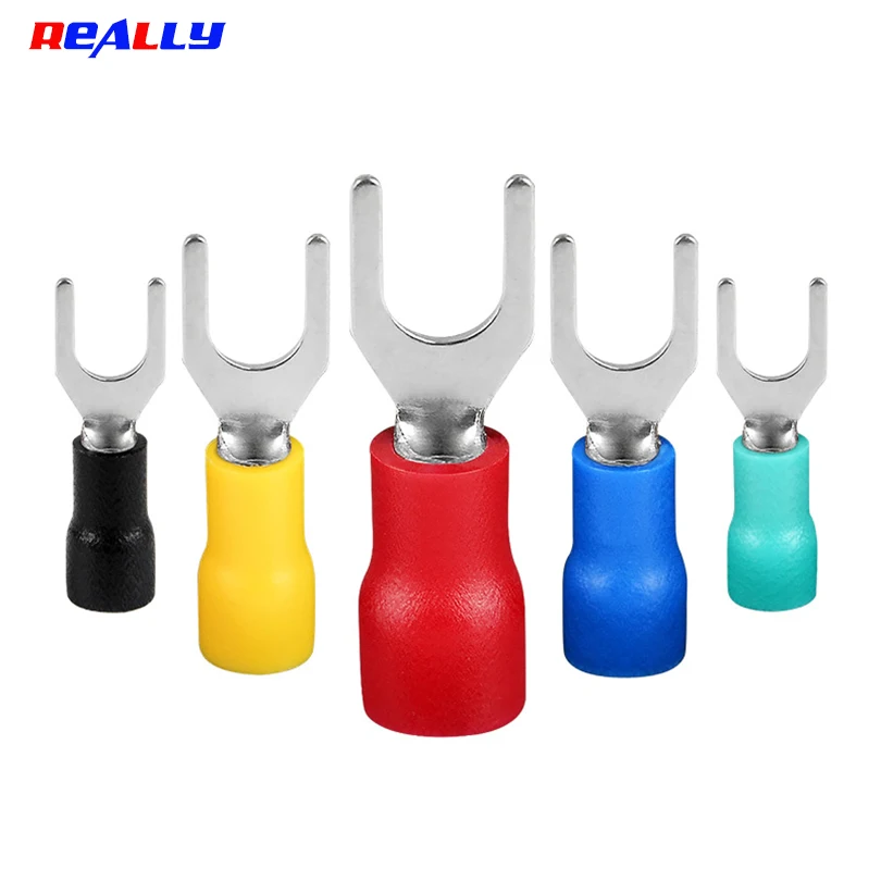 100-50-25pcsSV-Crimp-Terminal-Spade-Fork-Connector-Wire-Copper-Crimp ...