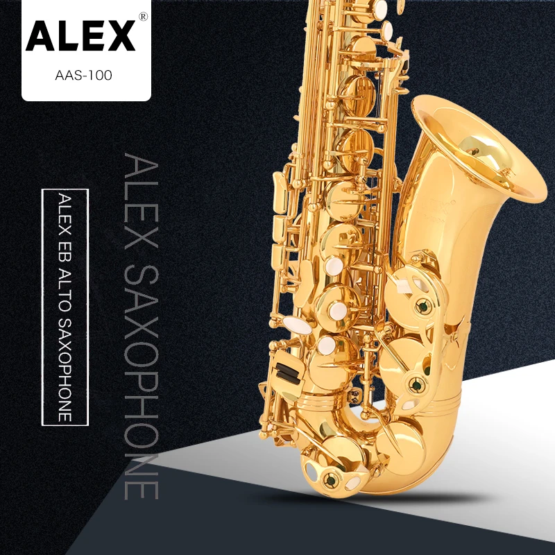 Alex saxophone Eb Gold Lacquer Alto AAS 100 sax Musical Professional ...