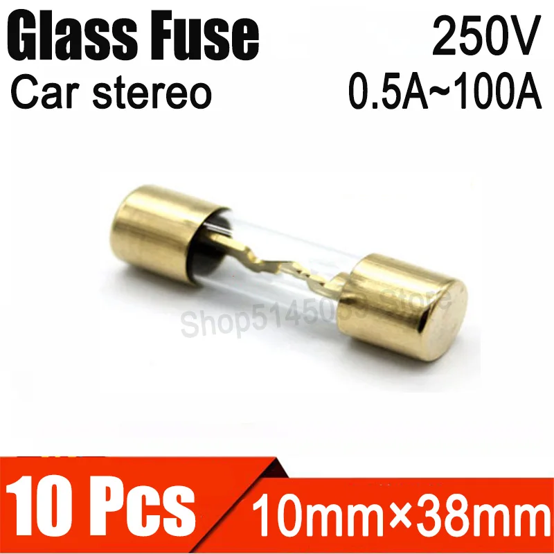 10Pcs Gold Plated Glass AGU Fuse Pack Car Audio Amp Amplifie 5A 6A 7A ...