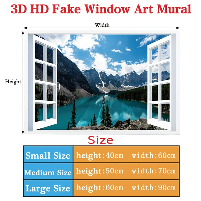 3D Simulation Fake Window Wallpaper Lake Landscape Mountain Clouds Wall ...
