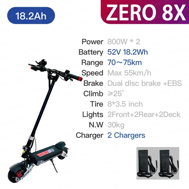 Original Zero 8 X Scooter 52V 18AH Electric Scooter 8inch 800W*2 Top ...