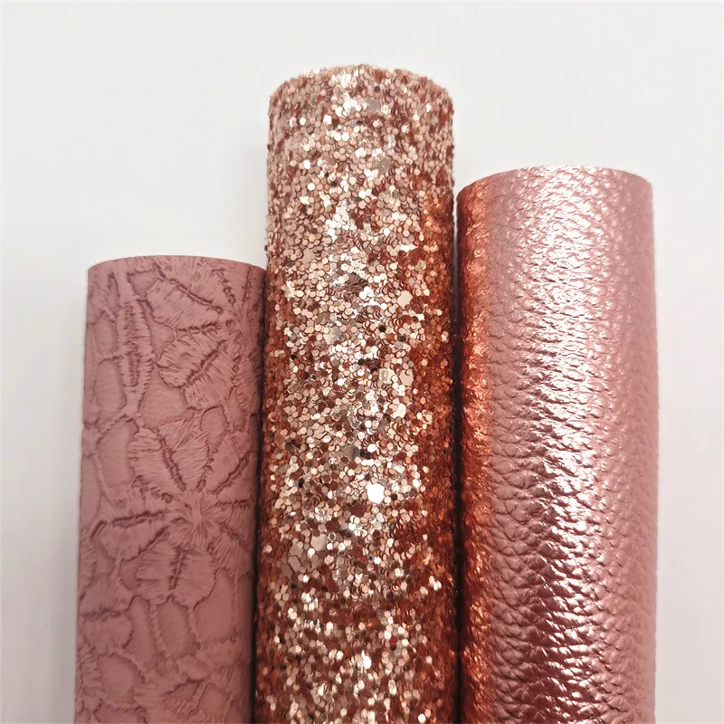 3-Stks-set-Rose-Gold-Glitter-Vinyl-Stof-Matching-Met-Bloemen-Metallic ...