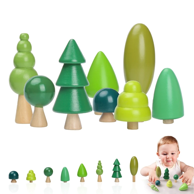 Wooden-Forest-Tree-Building-Blocks-Montessori-Simulation-Green-Tree-Toy ...