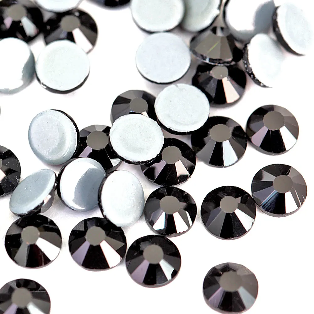 OLEEYA High Quality Black Glass Strass Hotfix Rhinestones Jet стразы ...