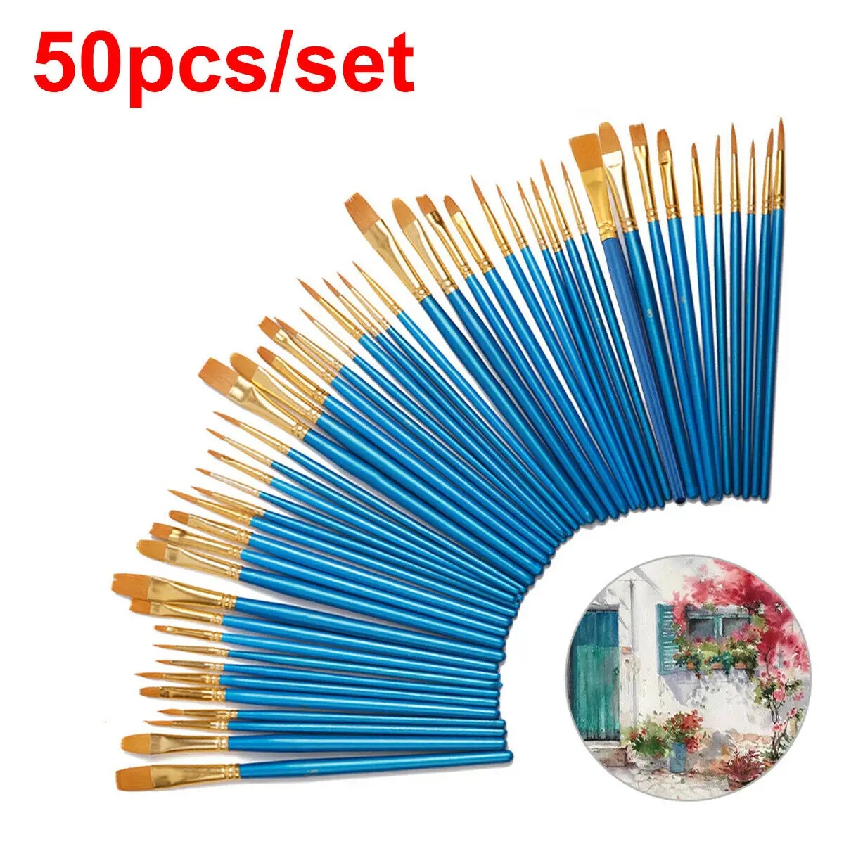 50Pcs-Detail-Paint-Brush-Set-Professional-Synthetic-Short-Handle-Brush ...