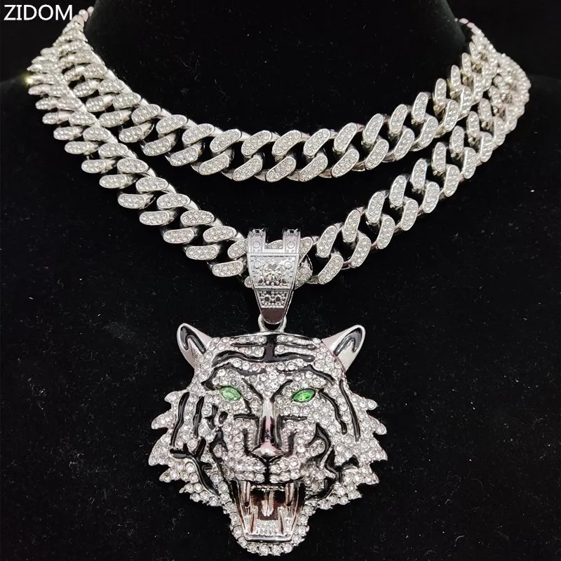 Hip-Hop-3D-Tiger-Pendant-Necklace-Crystal-Cuban-Chain-HipHop-Iced-Out ...