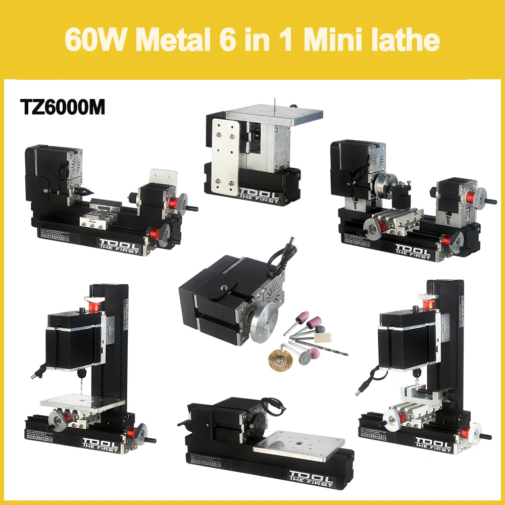 TZ6000M 60W Metal 6 in 1 Mini Lathe/12000rpm 6in1 Machine Kit with ...