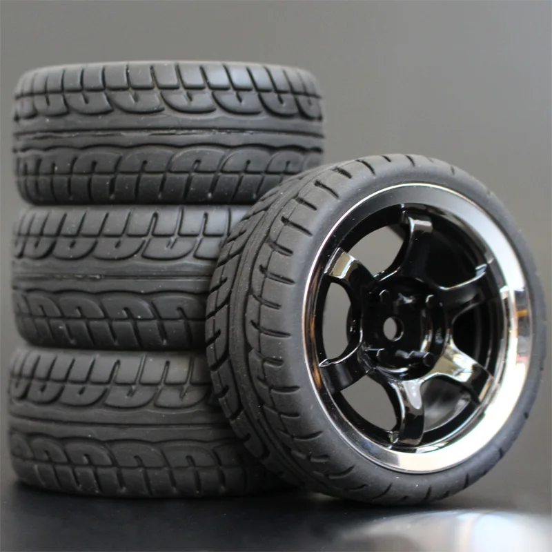 4pcs-1-10-On-Road-Car-Tires-26-64MM-Plastic-Wheel-Rim-Rubber-Tyre-1005 ...