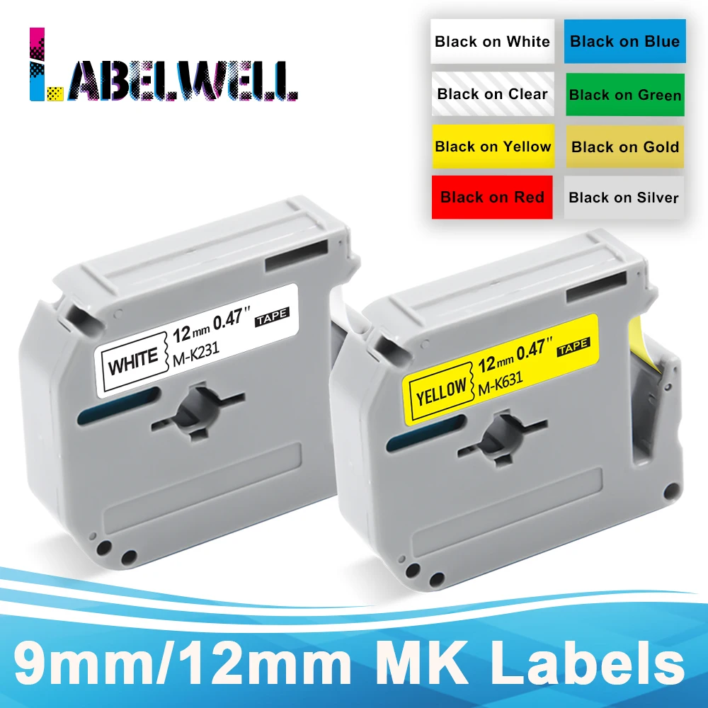 Labelwell 1PCS 9/12mm MK231 Label Tapes M-K231 MK-231 Compatible for ...