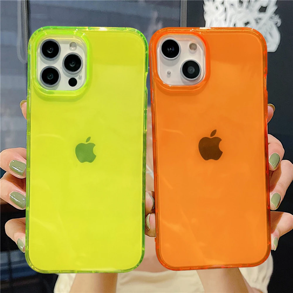 Ins-Neon-Fluorescent-Color-Clear-Case-For-iPhone-15-Pro-Max-11-12-13-14 ...