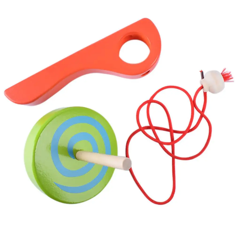 Handle Wire Gyro Toy KIds Gyroscope Classic Wooden Peg Spinning Top ...