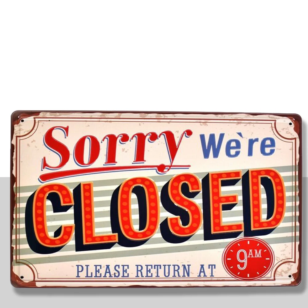 Sorry We're Closed Plate Vintage Metal Tin Signs Shop Store Door Plate ...