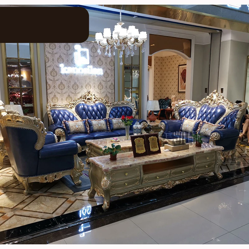 European-style First Layer Cowhide Sofa Combination All Solid Wood ...