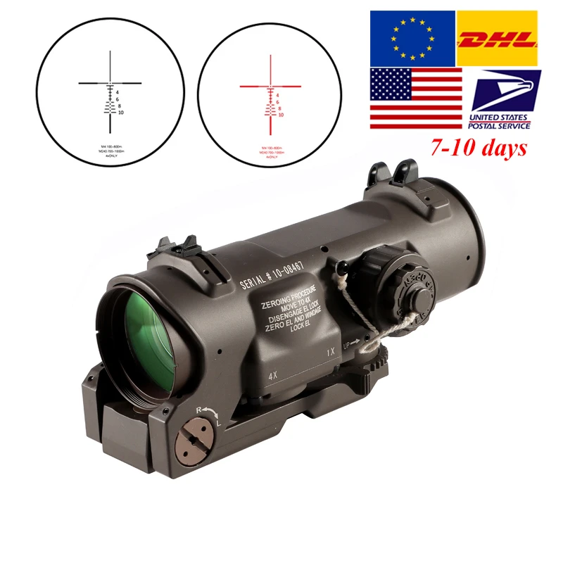 Tactical Rifle Scope 1x-4x Fixed Dual Purpose Scope Red Illuminated Red ...